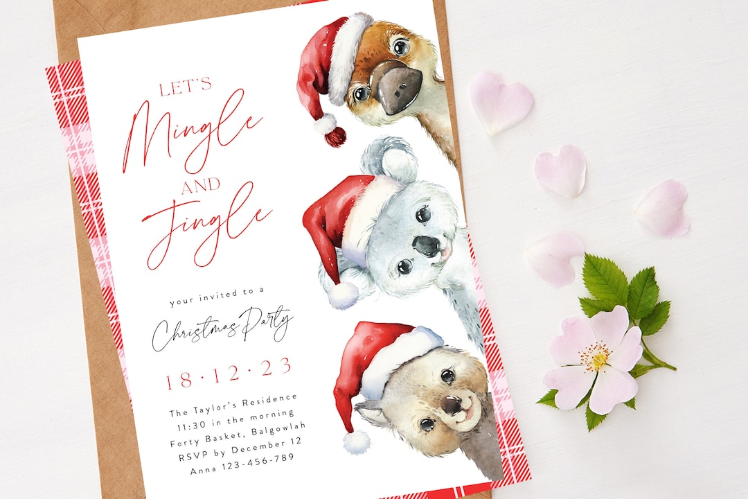 Christmas Barbecue Invitation, Australian Koala Platypus Wombat, Mingle ...