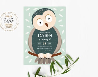 Editable Owl Birthday Invitation Owl Invitation Owl Invite Owl - Etsy
