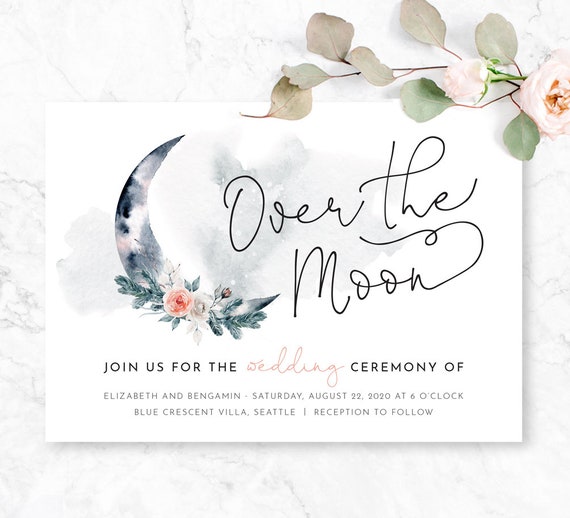 Floral Moon Wedding Invitation Over the Moon Wedding | Etsy