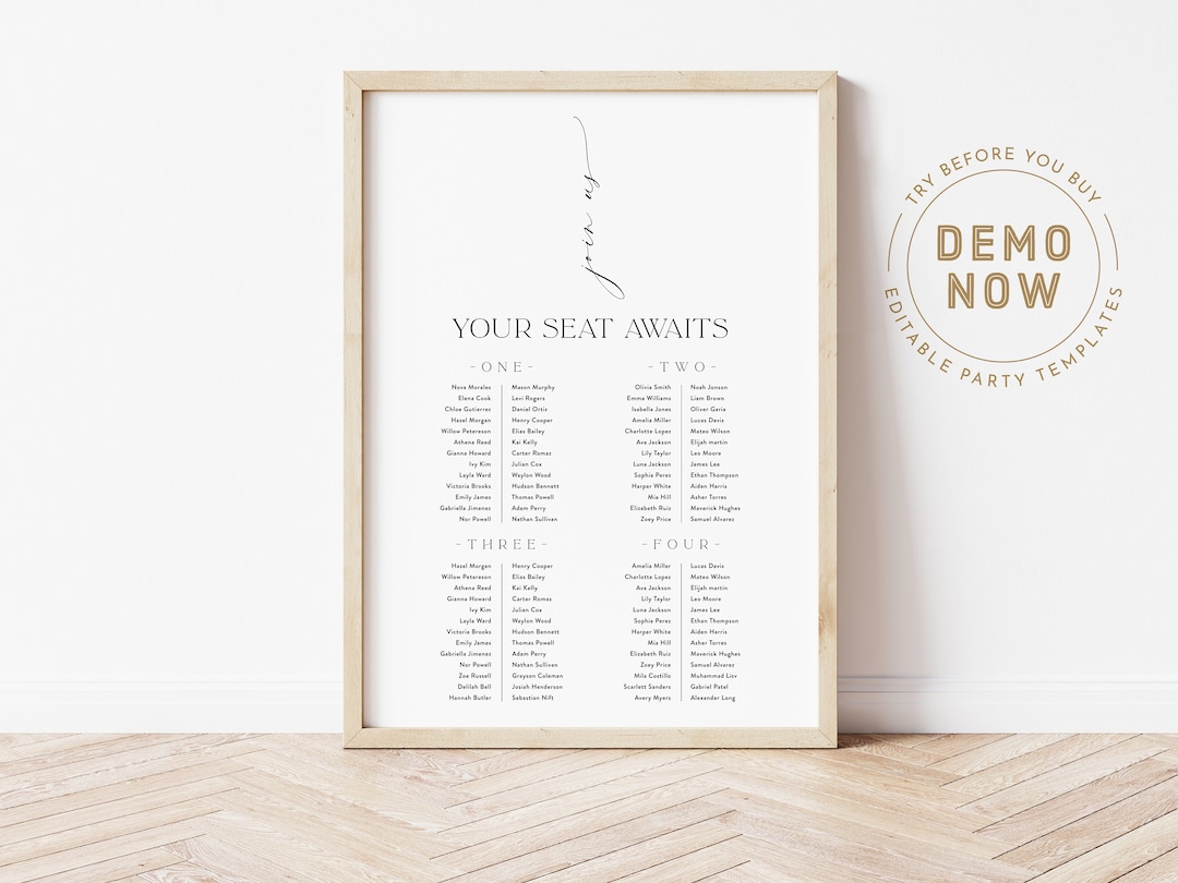 Engagement Seating Chart | Minimal Black White Find Your Seat | Wedding ...