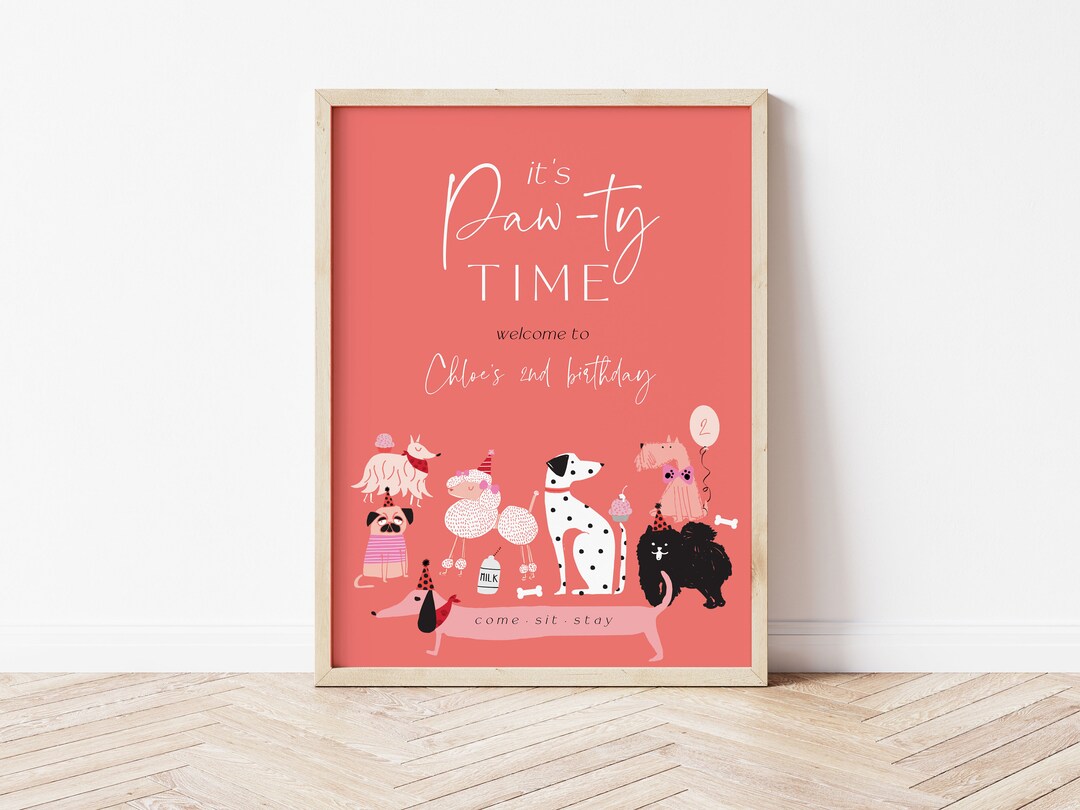 Dog Birthday Welcome Sign Girl, Puppy Dog Pawty Signage, Editable ...