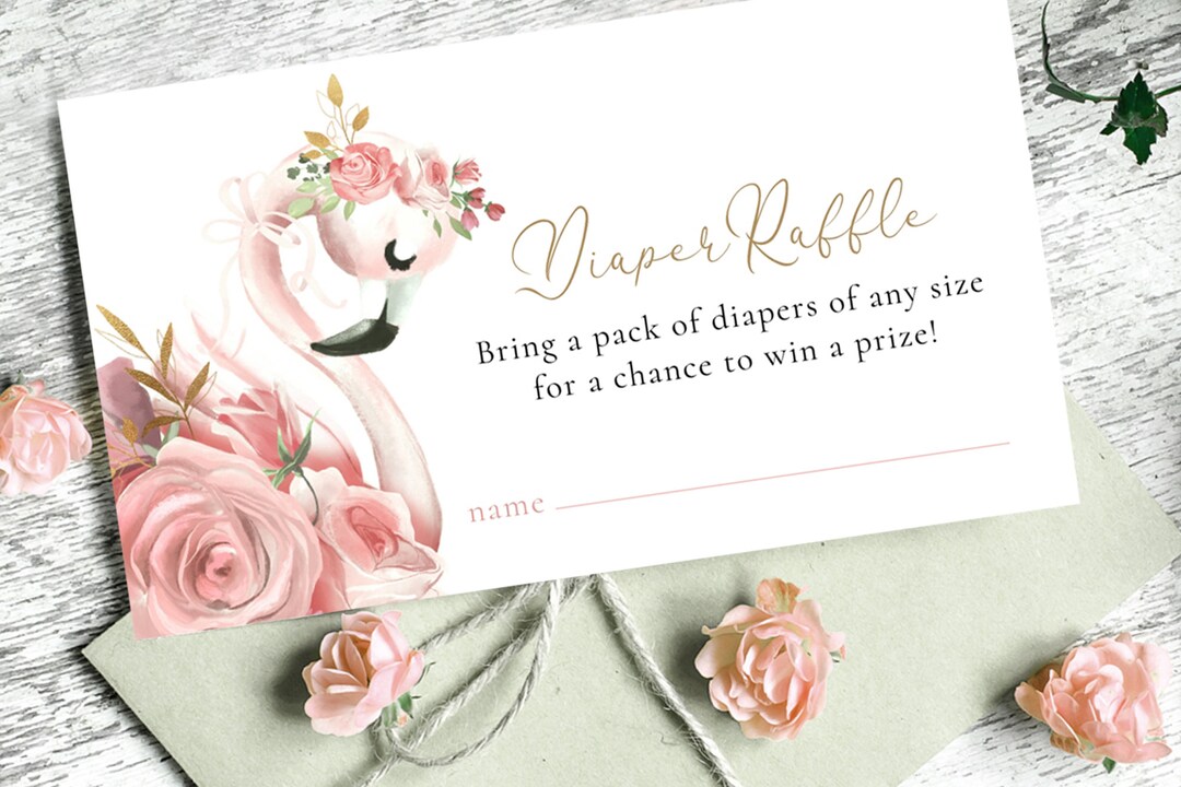 Diaper Raffle Card Insert Editable Template, Flamingo Baby Shower Party ...