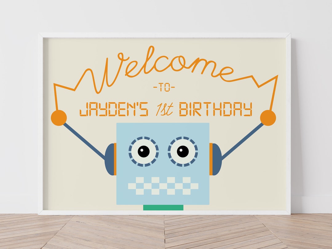 Robot Welcome Sign Editable, Boys Birthday Party Decor, Gears up Sign ...
