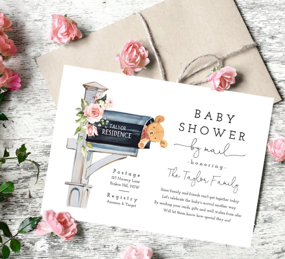 Long Distance Baby Shower Invite, Girl Baby Shower by Mail, Pink Floral ...