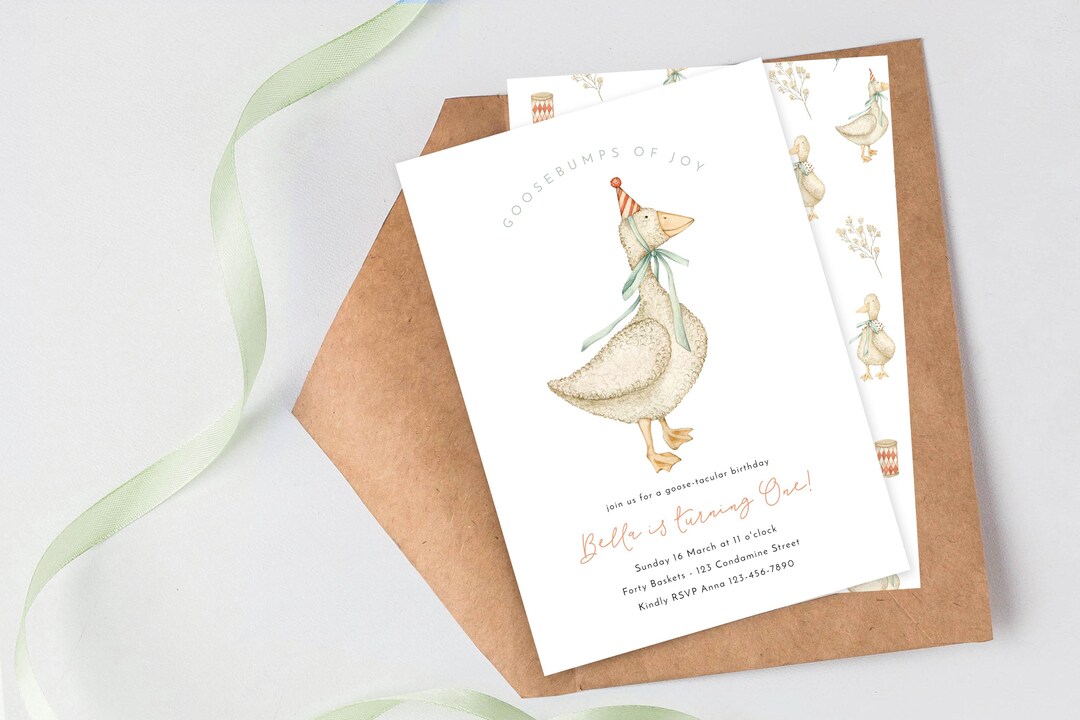 Goose Birthday Invite, One Silly Goose, First Birthday, Girls 1st ...