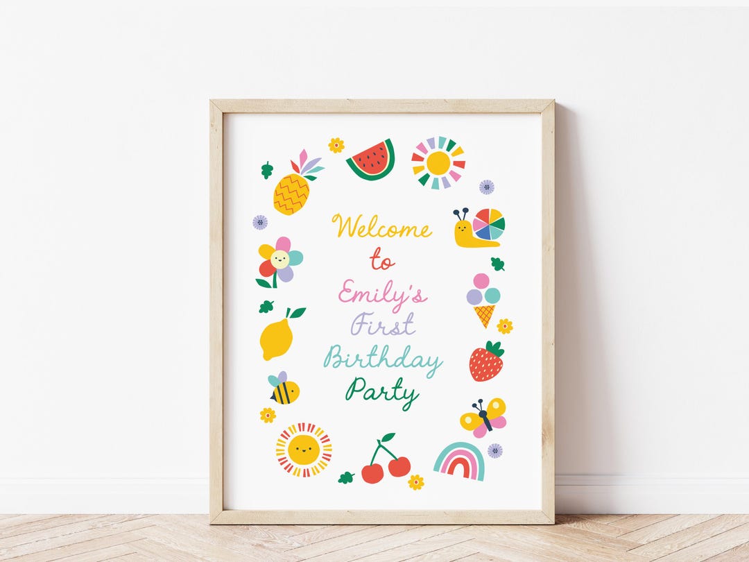 First Birthday Party Sign, Fun Bright Playful 1st Birthday Party Sign ...