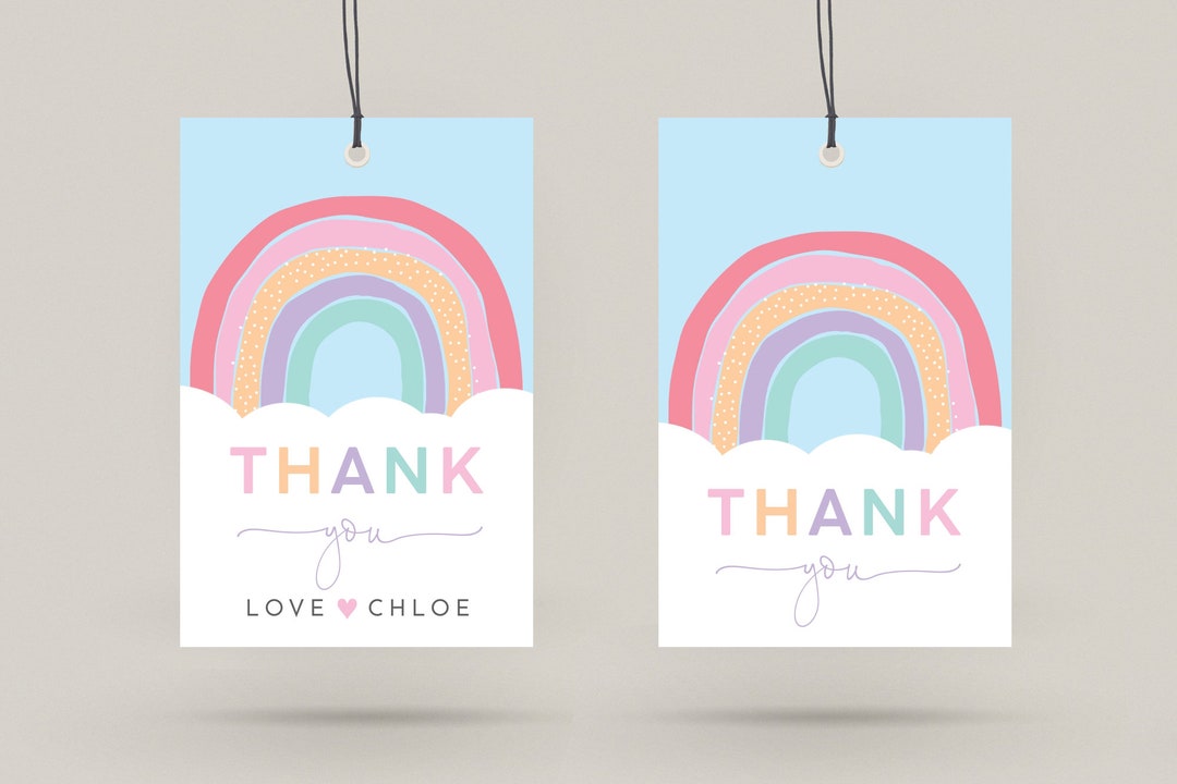 Editable Rainbow Favor Tags, Rainbow Birthday Party Thank You Gift Tags ...