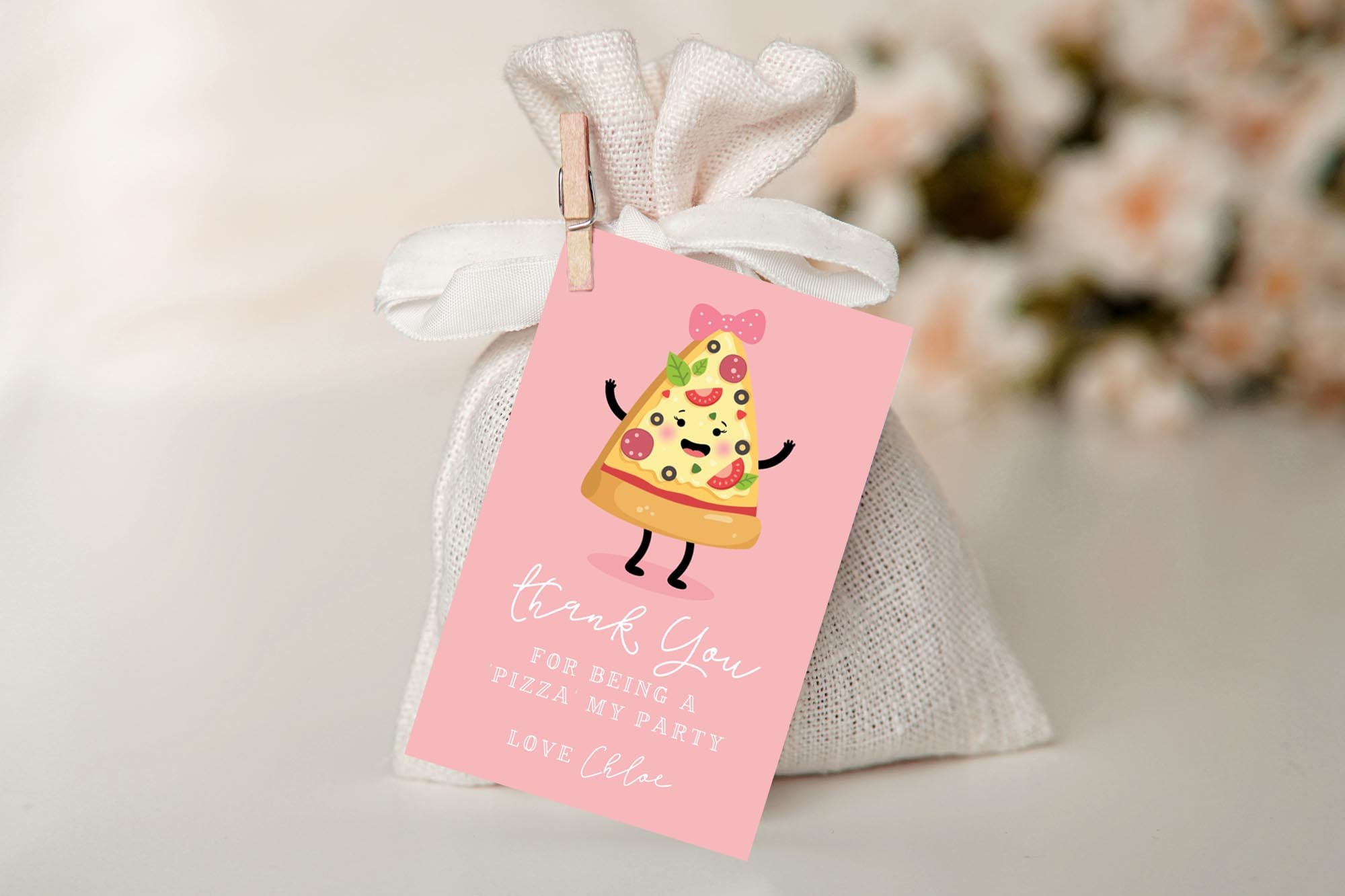 Pizza Party Thank You Card, Pizza Birthday Party Favors, Girls Pizza ...
