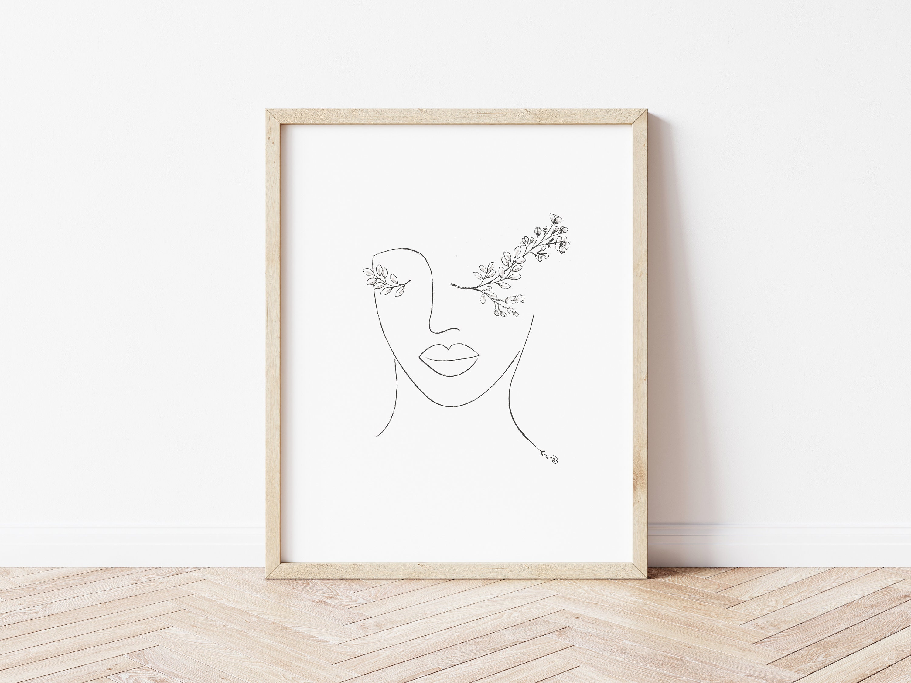 Line Drawing Female Face Floral Face Line Art Modern Line | Etsy
