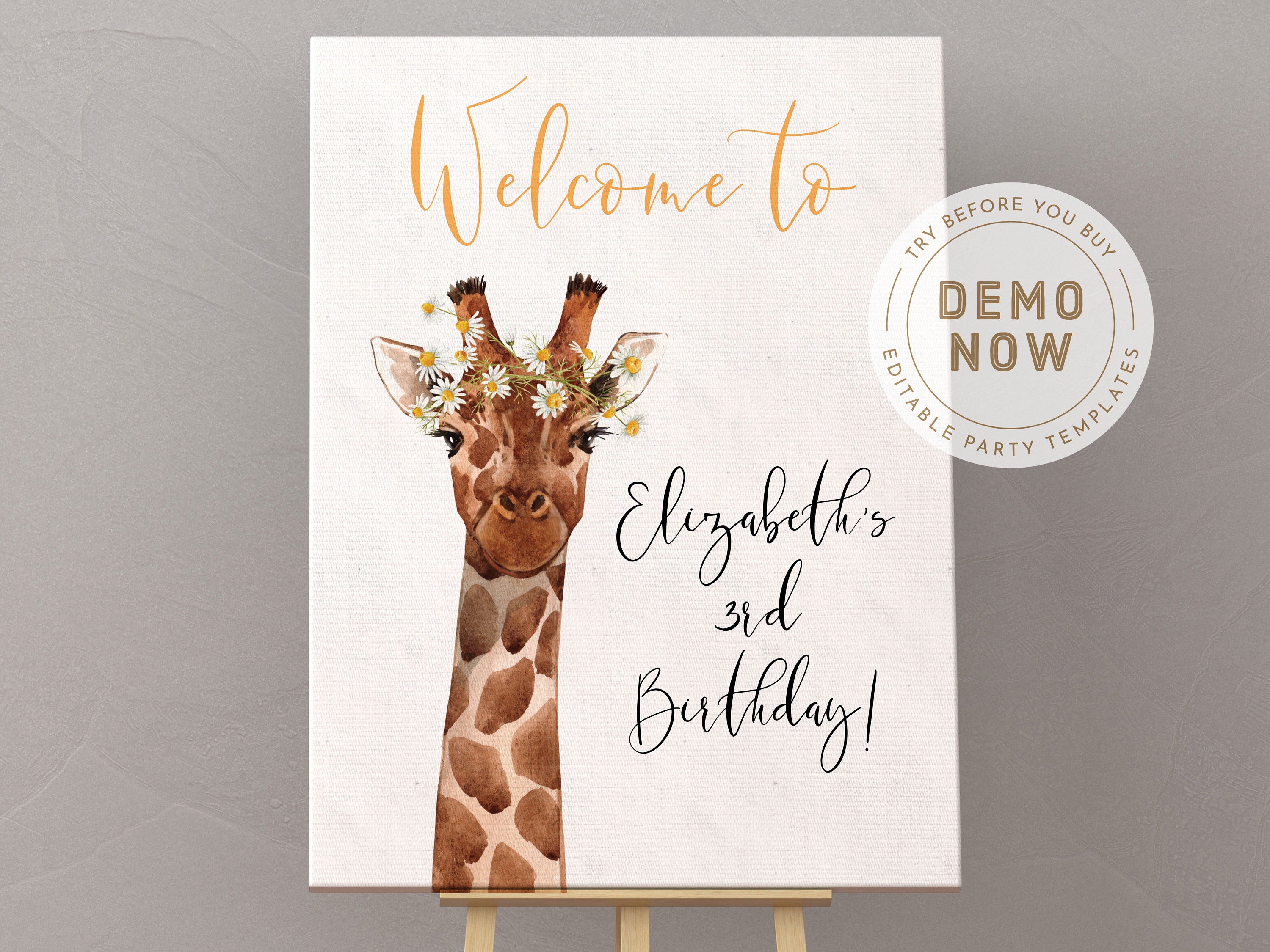 Giraffe Welcome Sign Template, Editable Party Sign Girls Bday, Safari ...