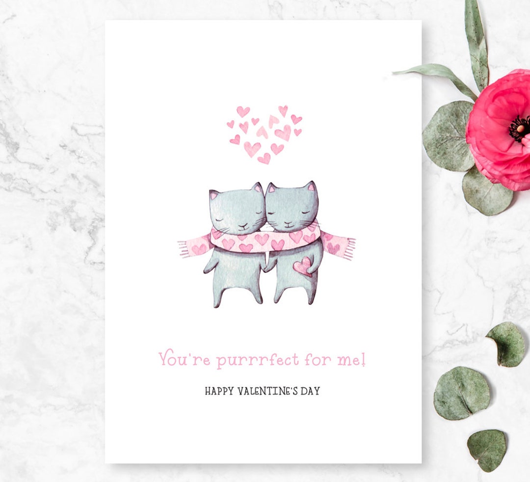 You're Purrrfect for Me, Valentine Card, Cat Kitty, Hearts, Printable ...