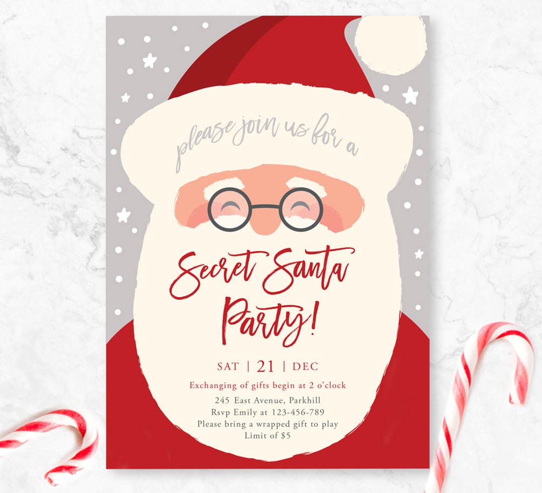 Secret Santa Christmas Party Invite, Christmas Party Invitation, Secret ...