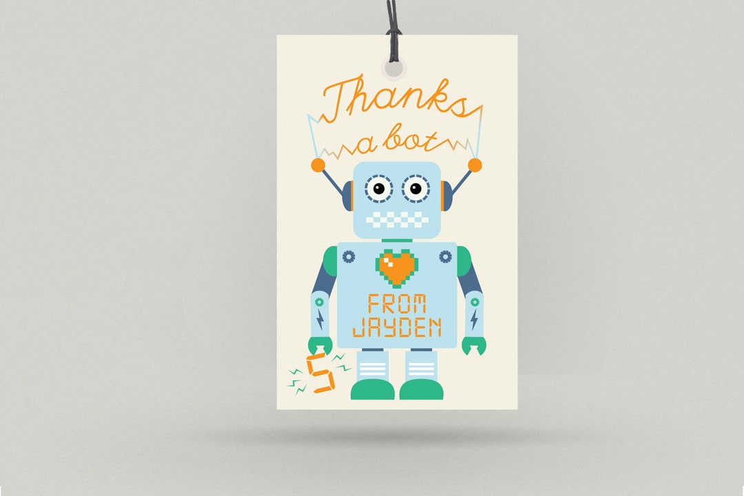 Robot Birthday Favor Gift Tag, Boys Party Favor Tag, Thank You Tag ...