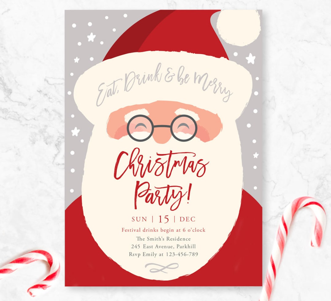 Christmas Party Invitation, Santa Claus Invite, Santa Holiday Party Invitation, Christmas Party ...