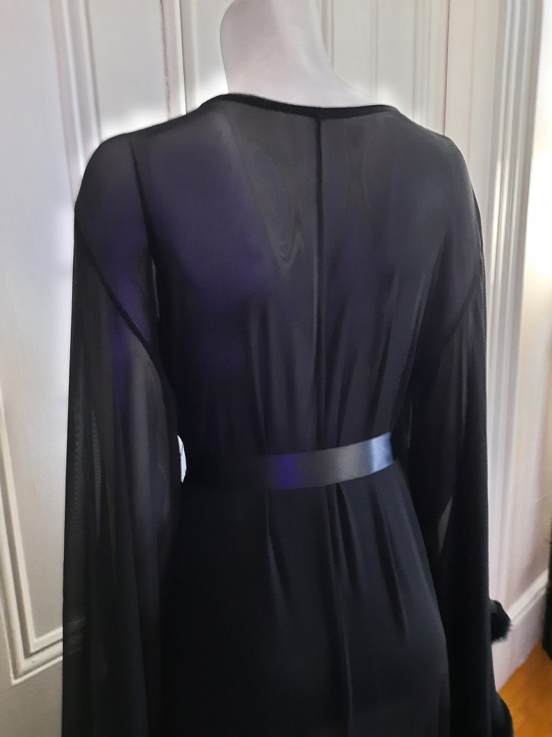 Enchanted Widow Elegant Black Stretch Mesh and Faux Fur Long Robe - Etsy