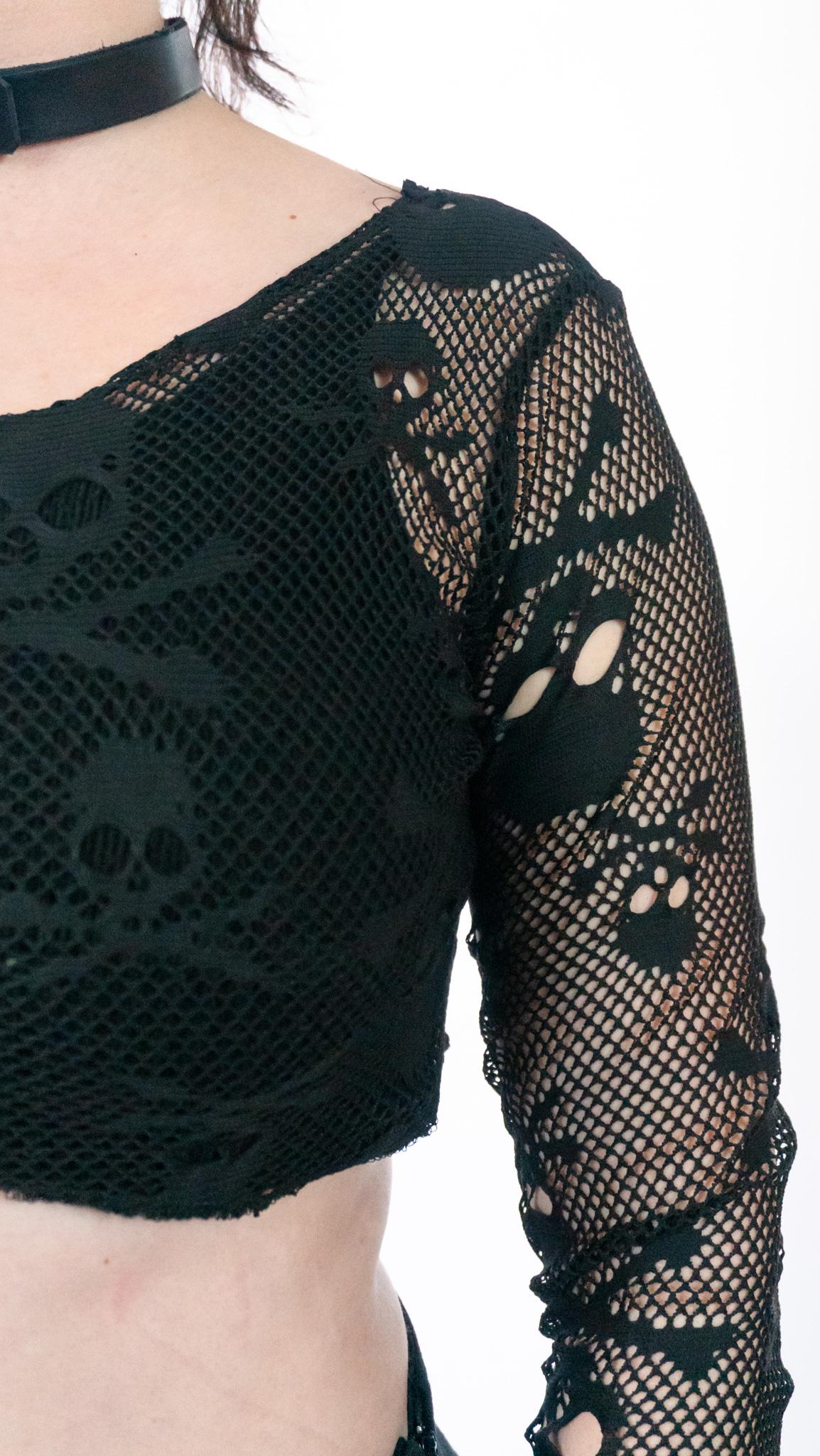 Nightshade Net Long Sleeve Black Skull Fishnet Body Con Crop Top - Etsy