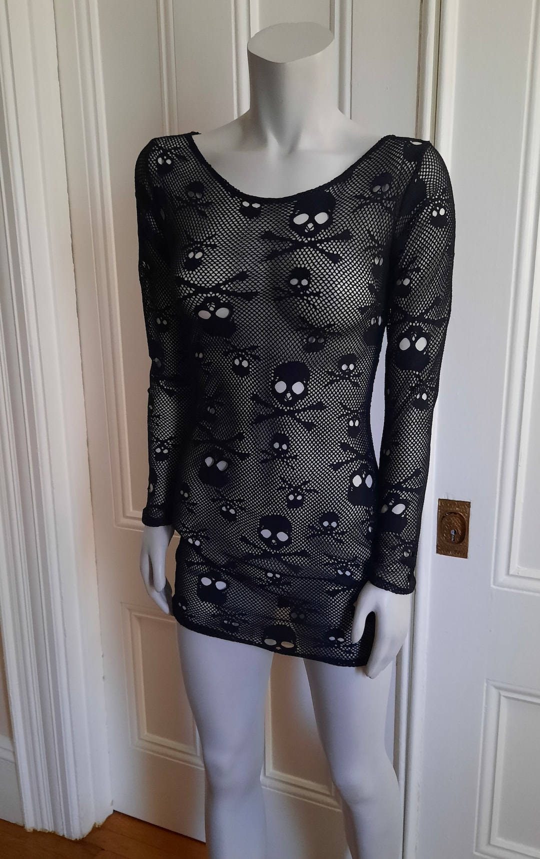 Nightshade Net Long Sleeve Black Skull Fishnet Body Con Mini Dress - Etsy