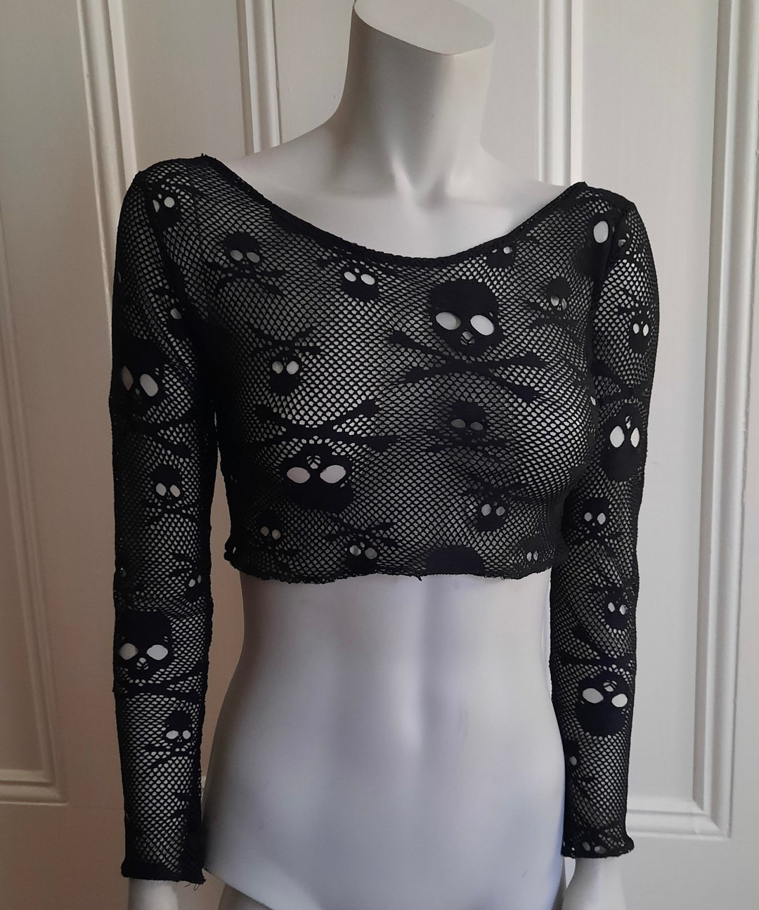 Nightshade Net Long Sleeve Black Skull Fishnet Body Con Crop Top - Etsy