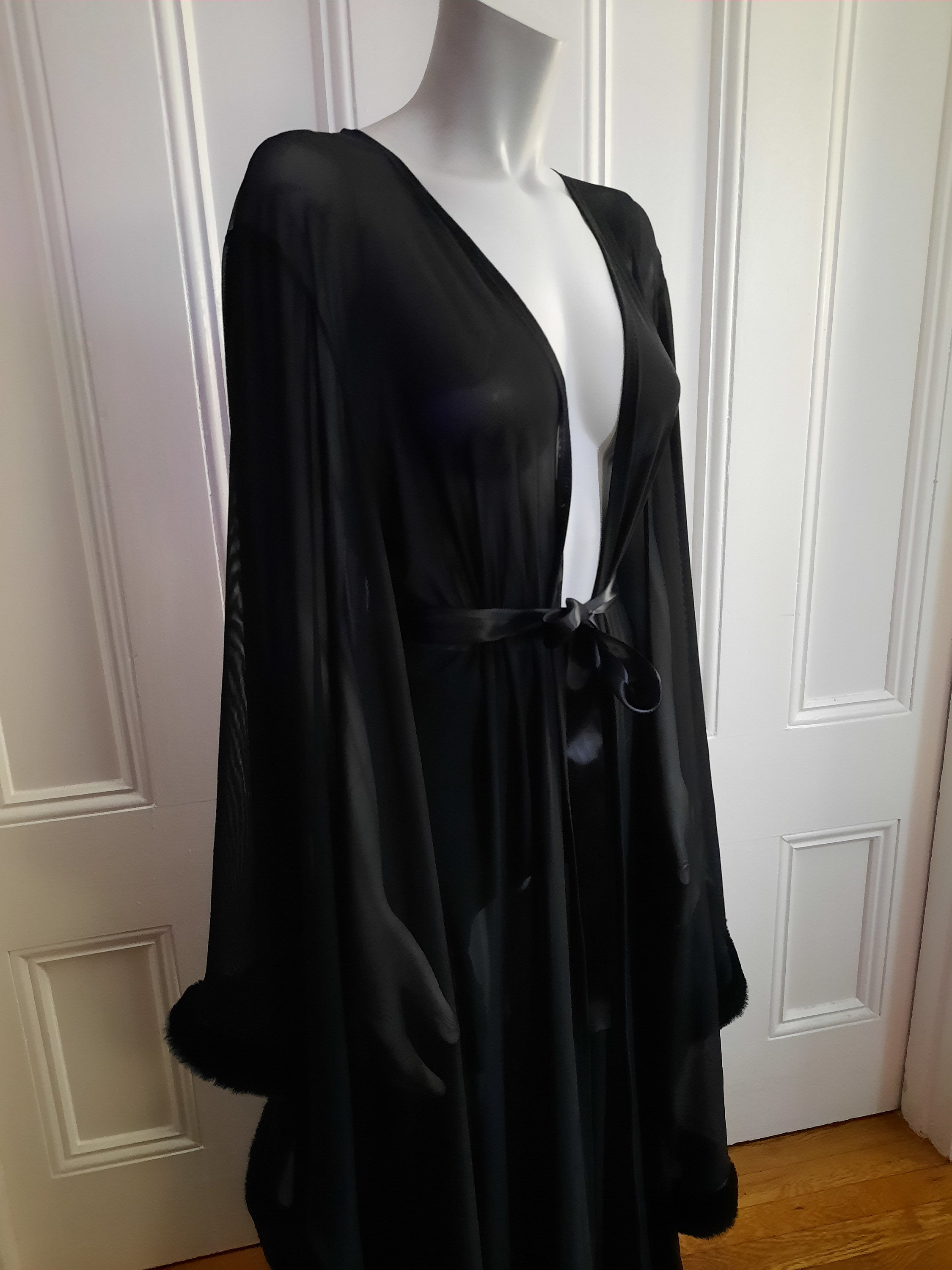 Enchanted Widow Elegant Black Stretch Mesh and Faux Fur Long Robe - Etsy