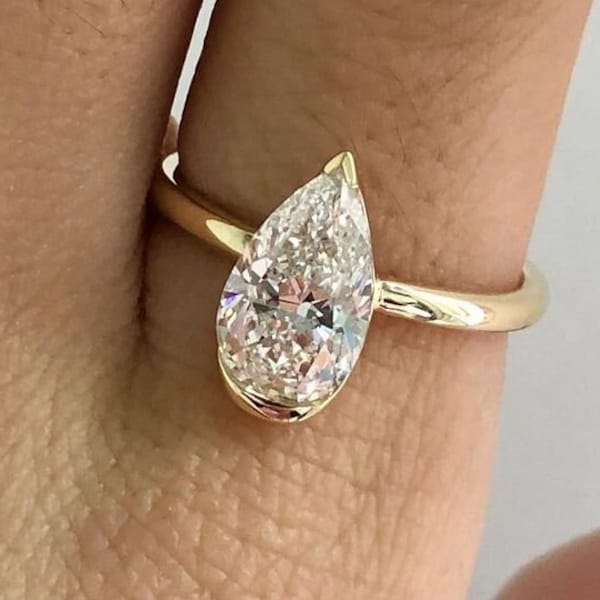 Half Bezel Pear Ring - Etsy