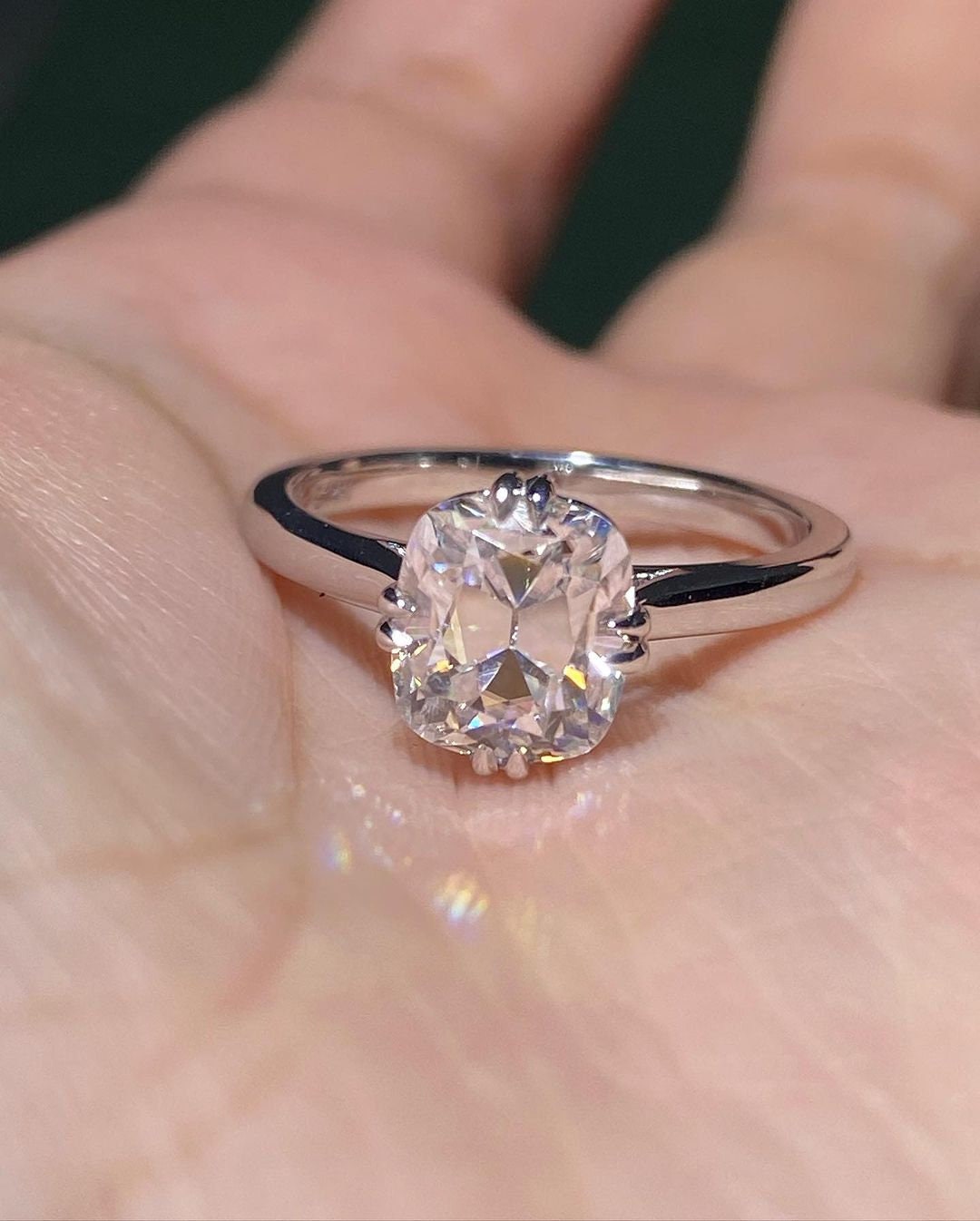 Old Mine Cut OMC Elongated Cushion Cut Moissanite Double Claw Compass ...