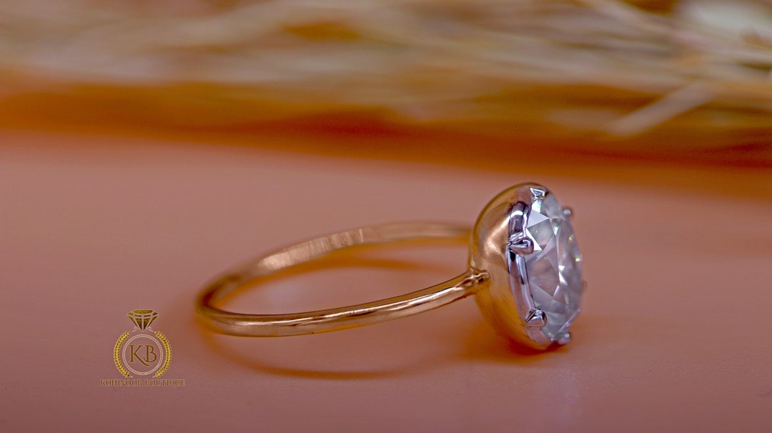 Oval Button Back Georgian Cut Down Colet Set Moissanite Solitaire ...