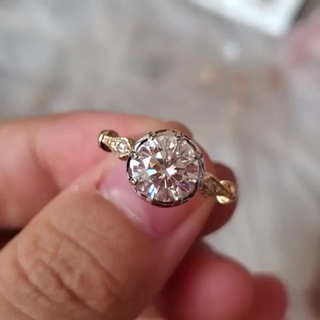 Round Button Back Georgian Cut Down Set Moissanite Solitaire Engagement ...