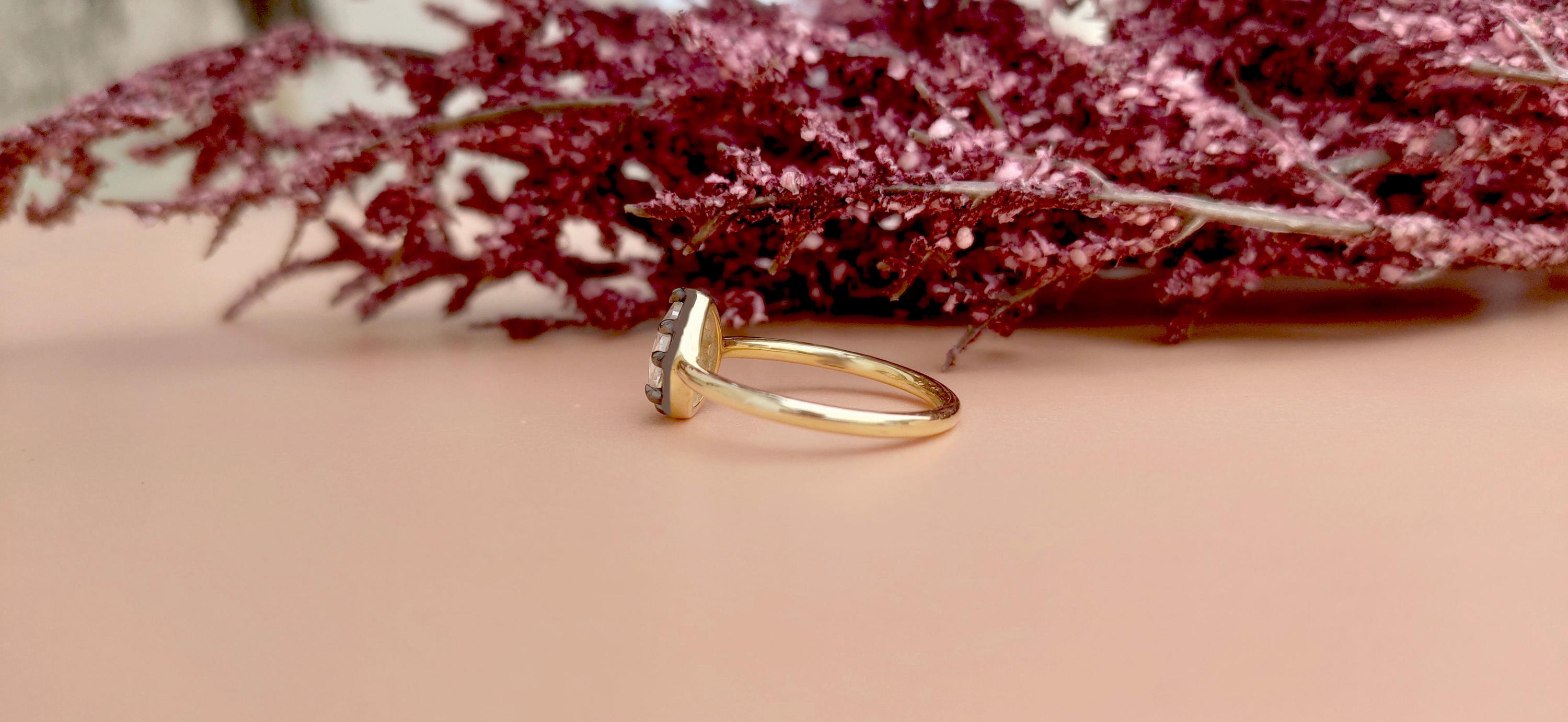 Rose Cut Pear Moissanite Collet Set Ring, Georgian Cut Down Set Art ...