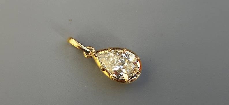 Pear Cut Moissanite Pendant, Collet Set Georgian Cut Down Set Open Back ...