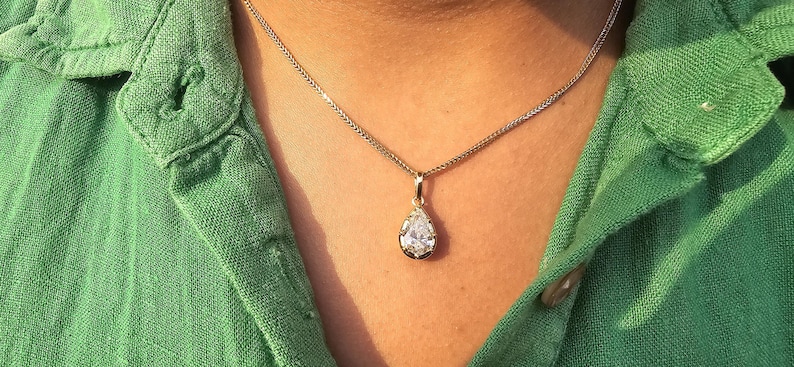 Pear Cut Moissanite Pendant, Collet Set Georgian Cut Down Set Open Back ...