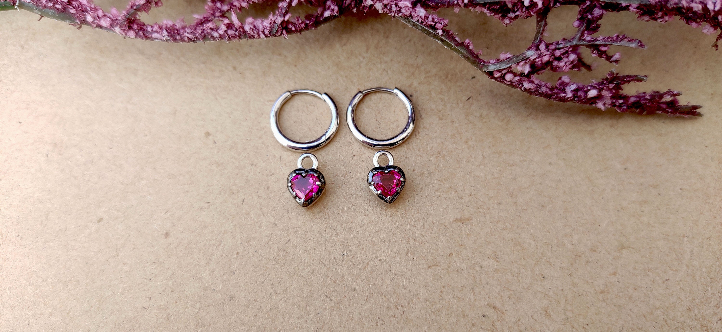 Heart Shaped Ruby Button Back Georgian Cut Down Gypset, Lab Ruby Hoops ...