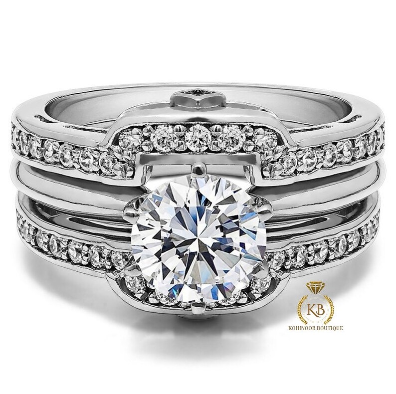 Square Halo Wedding Ring Guard ,moissanite Diamond Solitaire Engagement ...