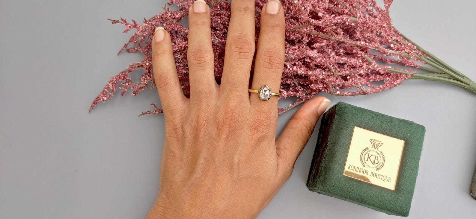 Rose Cut Pear Moissanite Collet Set Ring, Georgian Cut Down Set Art ...