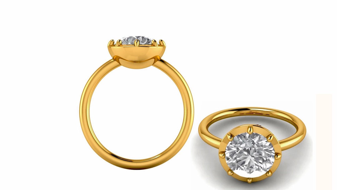 Round Button Back Georgian Cut Down Set Moissanite Solitaire Engagement ...