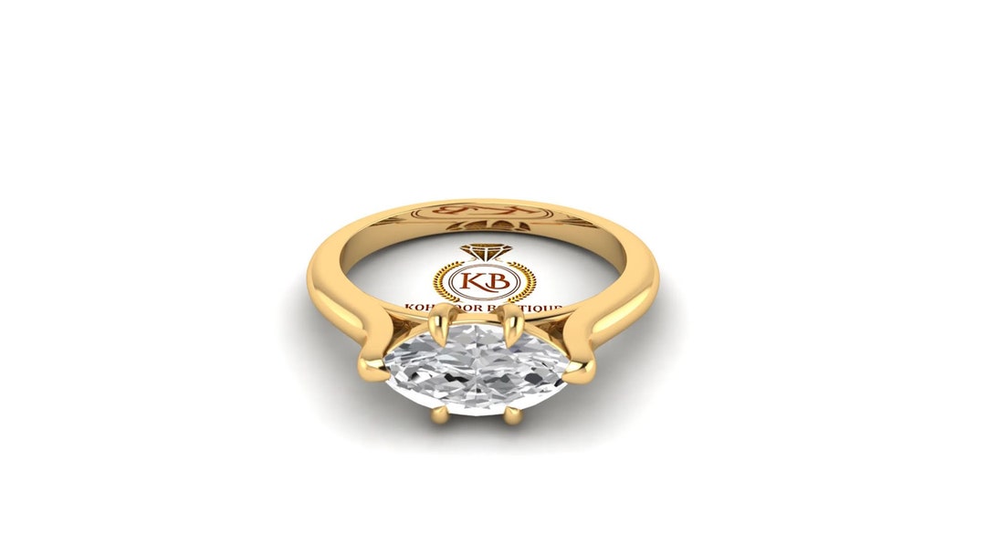 East-west Classic Trellis Marquise Cut Engagement Ring, Solitaire Ring ...