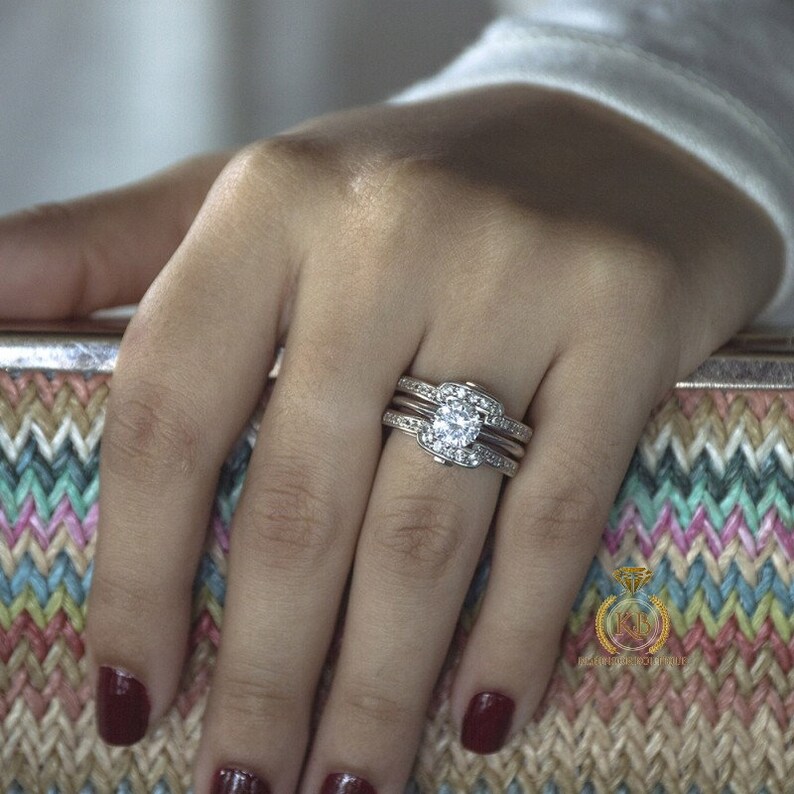 Square Halo Wedding Ring Guard ,moissanite Diamond Solitaire Engagement ...