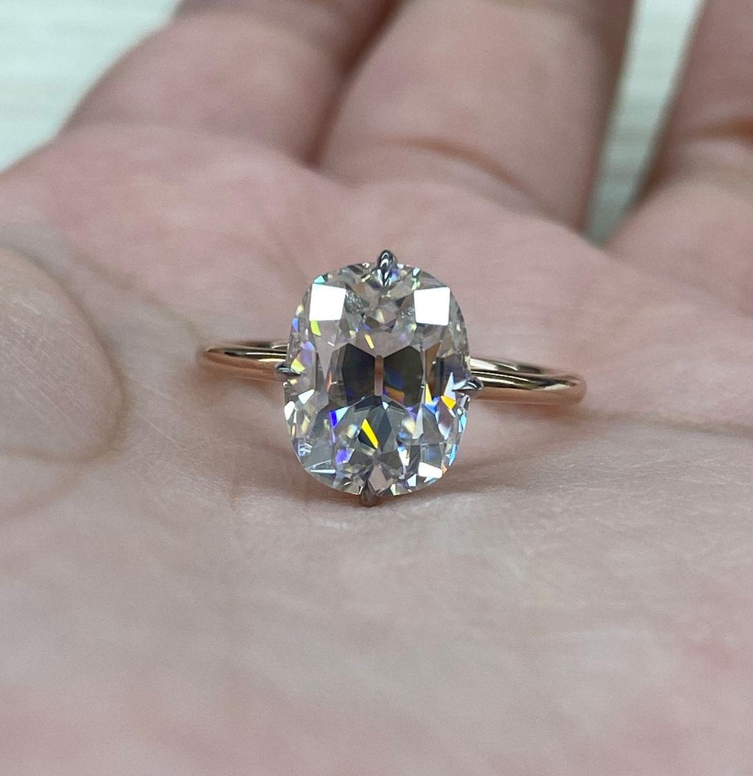 Old Mine Cut OMC Elongated Cushion Cut Moissanite Compass Prong Basket ...