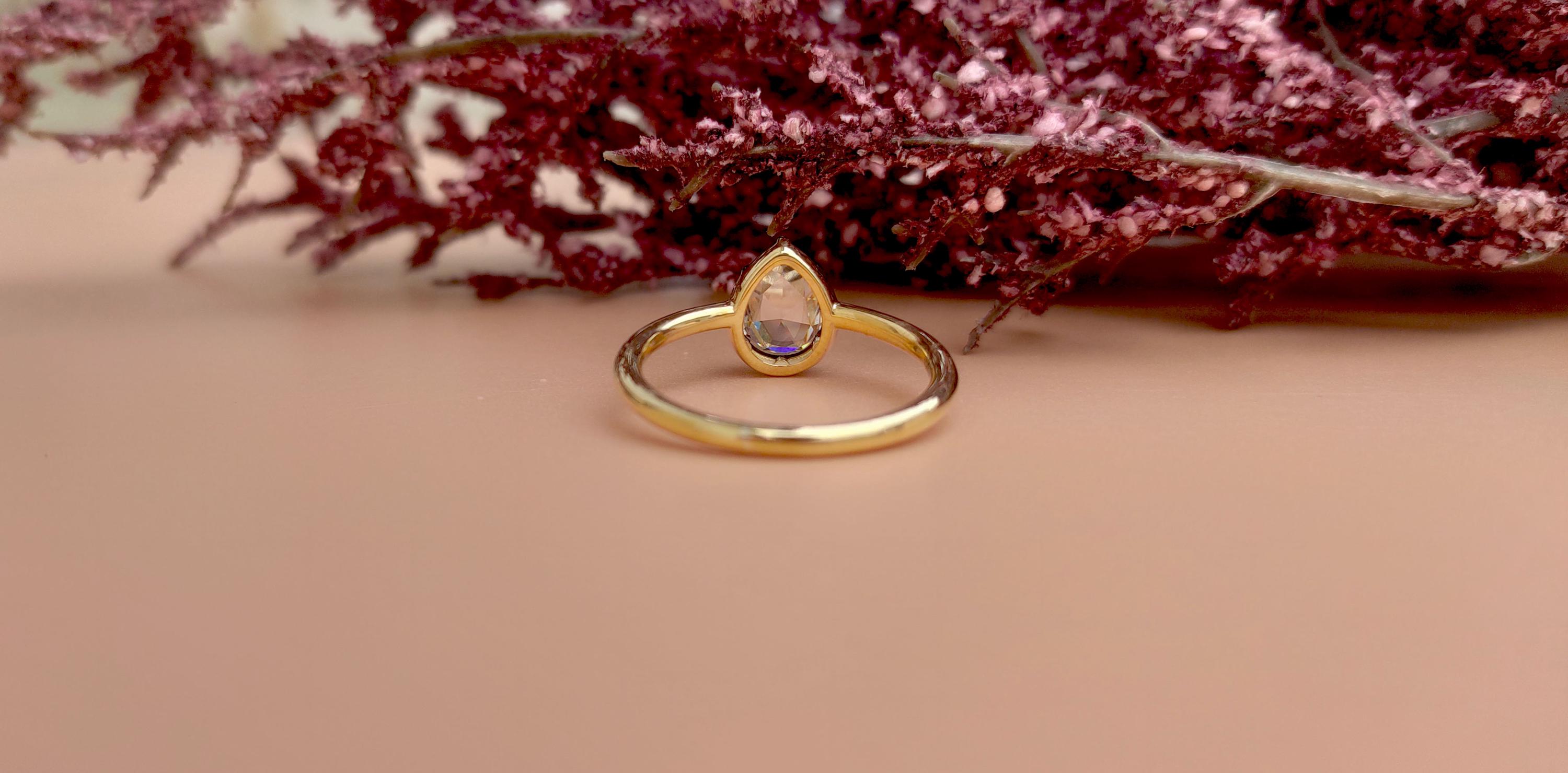 Rose Cut Pear Moissanite Collet Set Ring, Georgian Cut Down Set Art ...