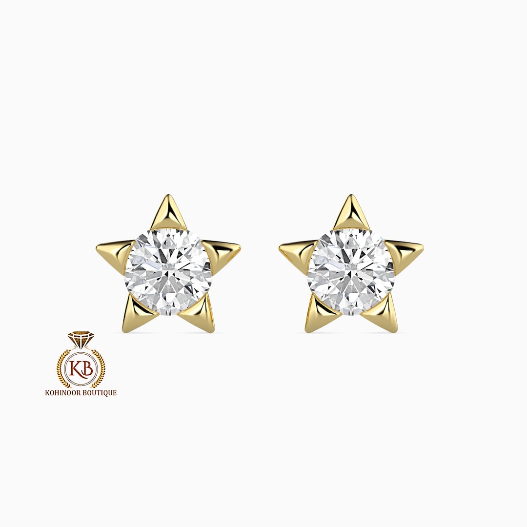 Round Cut Star Shaped Solitaire Moissanite Stud Earrings,moissanite ...