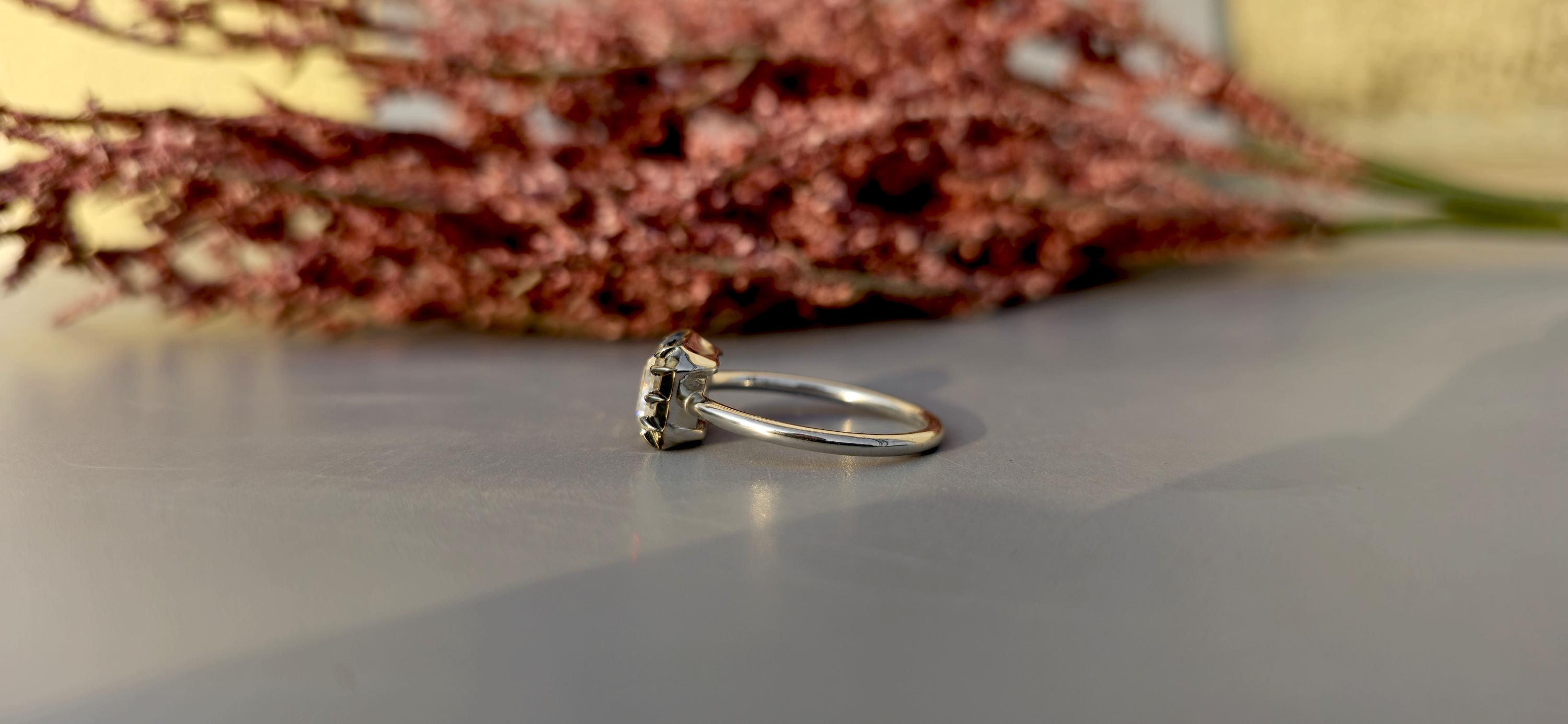 East West Set Elongated Emerald Cut Moissanite Georgian Cut Down Button ...