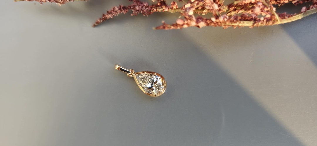 Pear Cut Moissanite Pendant, Collet Set Georgian Cut Down Set Open Back ...