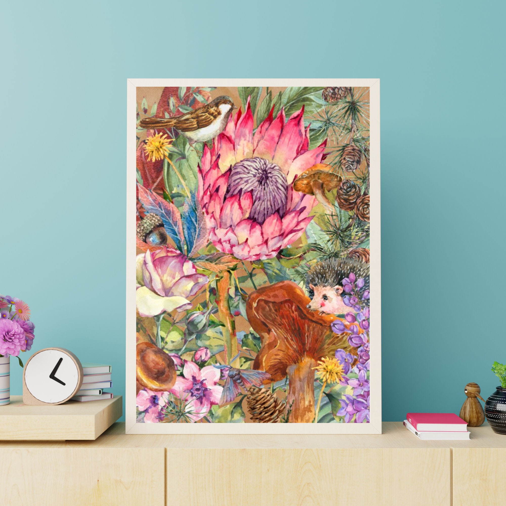 Cottage Core Mushroom, Plants, and Woodland Creatures Collage Wall Art ...