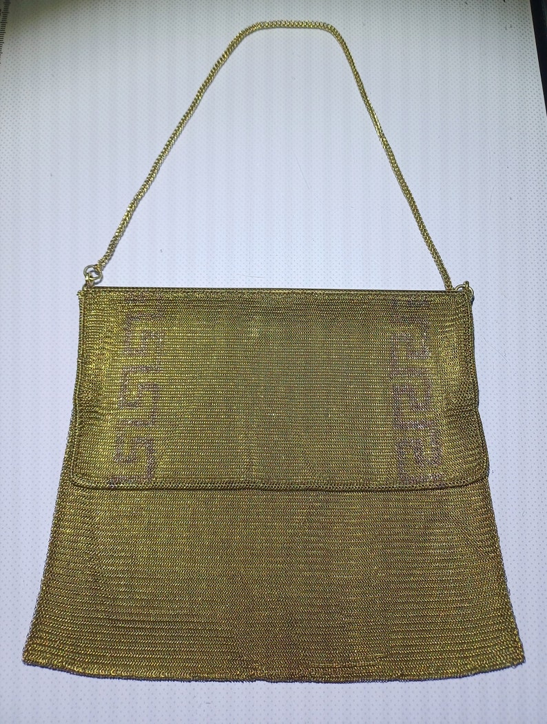 1940s Flapper Style 14k Gold Mesh Purse W White Gold Monogram Along the ...