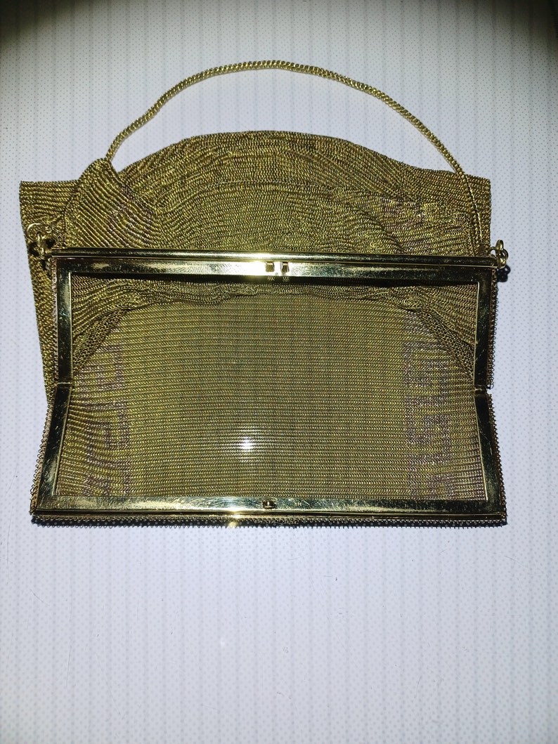 1940s Flapper Style 14k Gold Mesh Purse W White Gold Monogram Along the ...