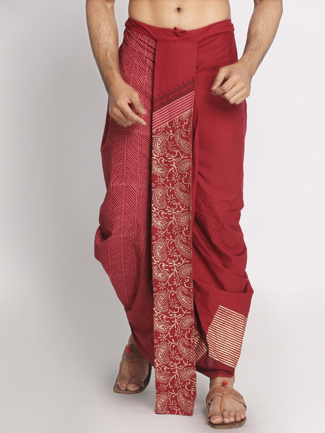 Dhoti for Men Mens Maroon Hand Block Printing Dhoti Indian Ethnic Wear ...