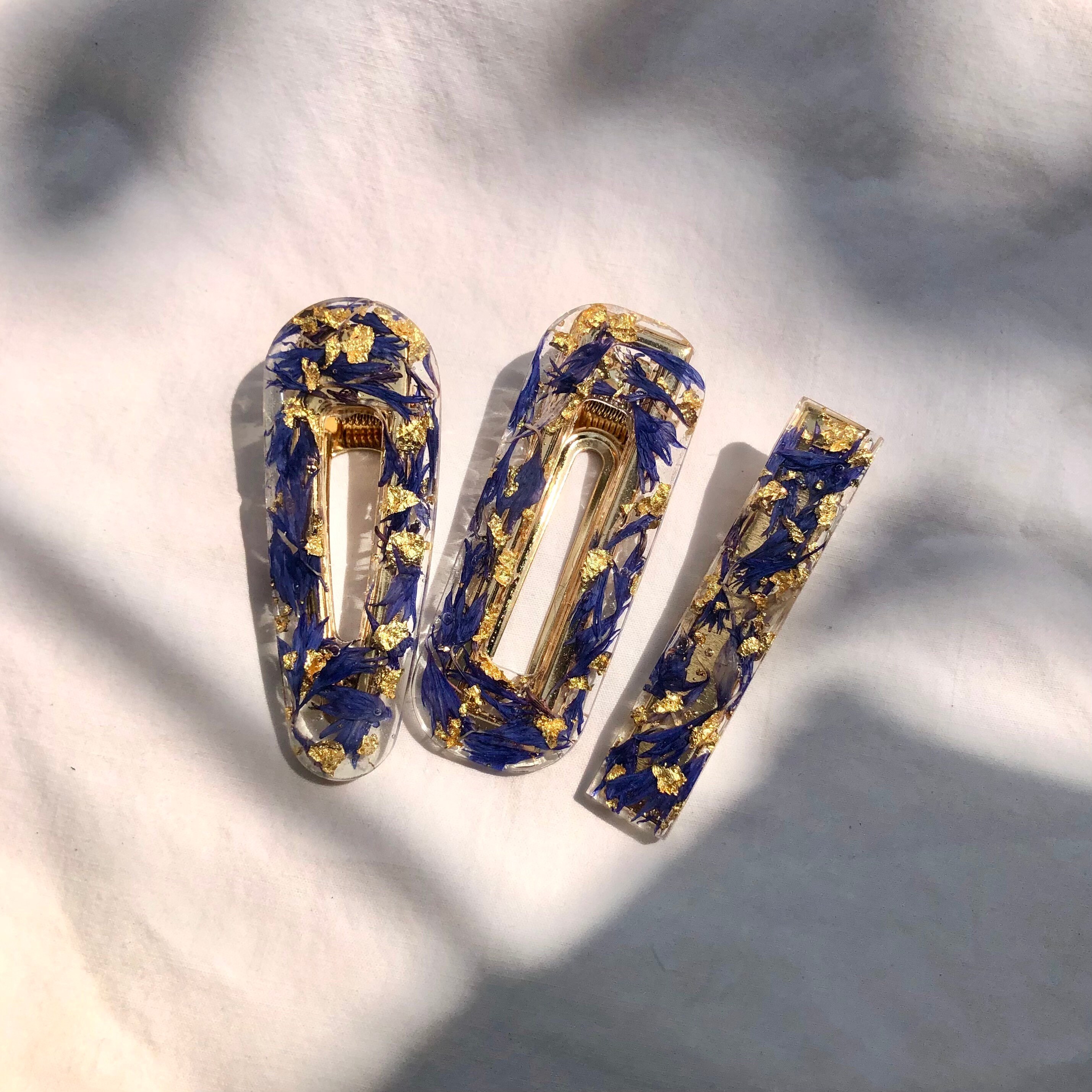 Blue Petal Resin Alligator Handmade Hair Clips - Etsy