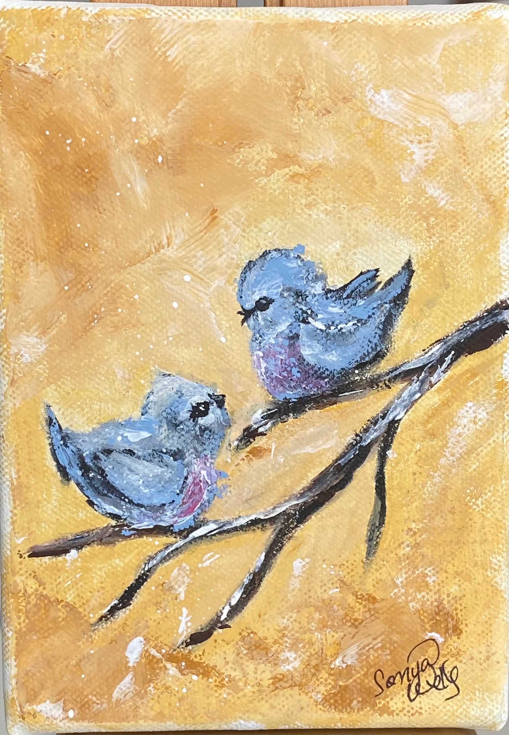 Bird painting bluebird painting 2 Little Bluebirds Original | Etsy
