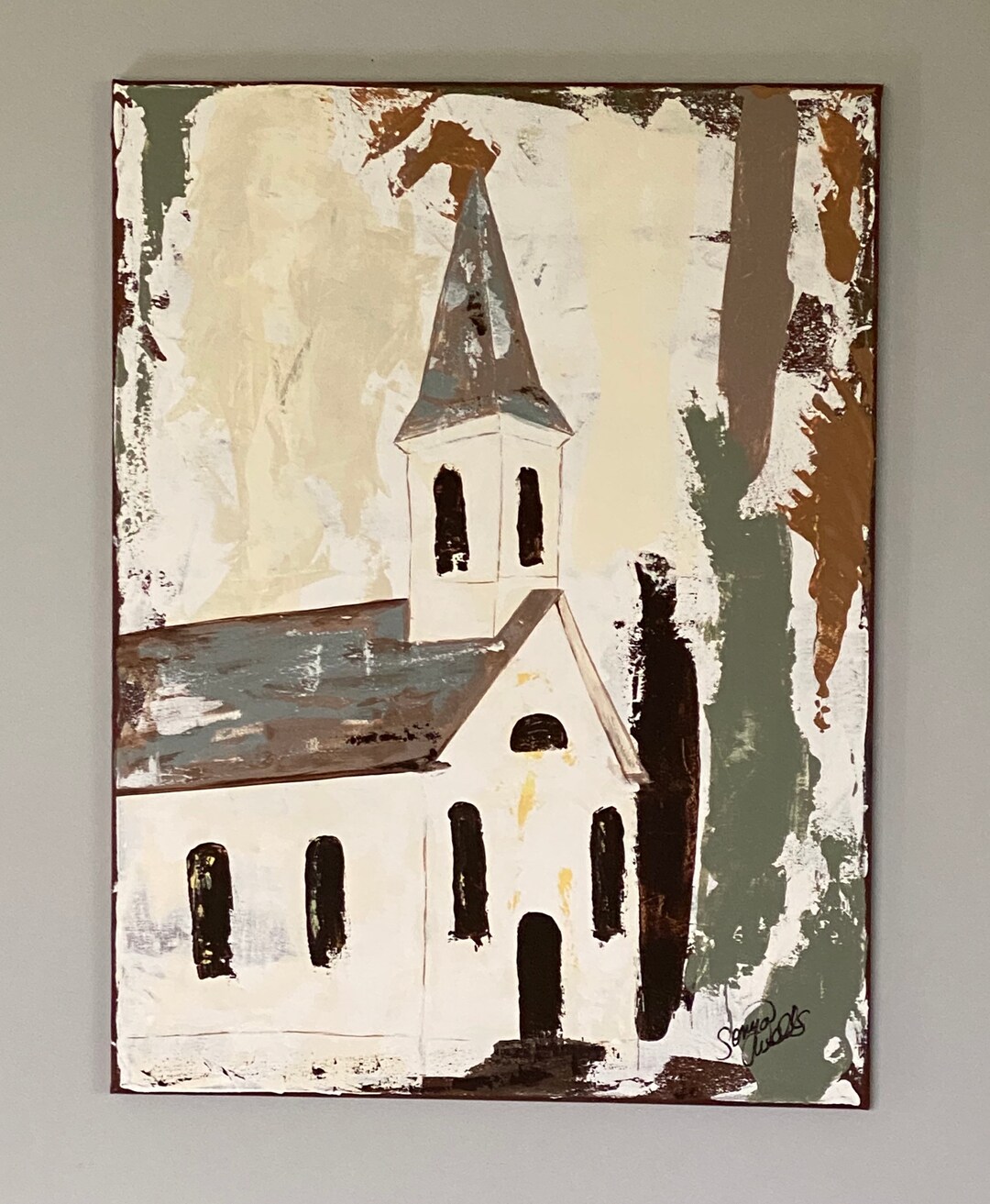 Church, Original Painting, Abstract, Abstract, Stretch Canvas, Sides ...