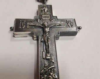 Orthodox Pectoral Cross-reliquary. Russian Gold Brass Relic Cross ...