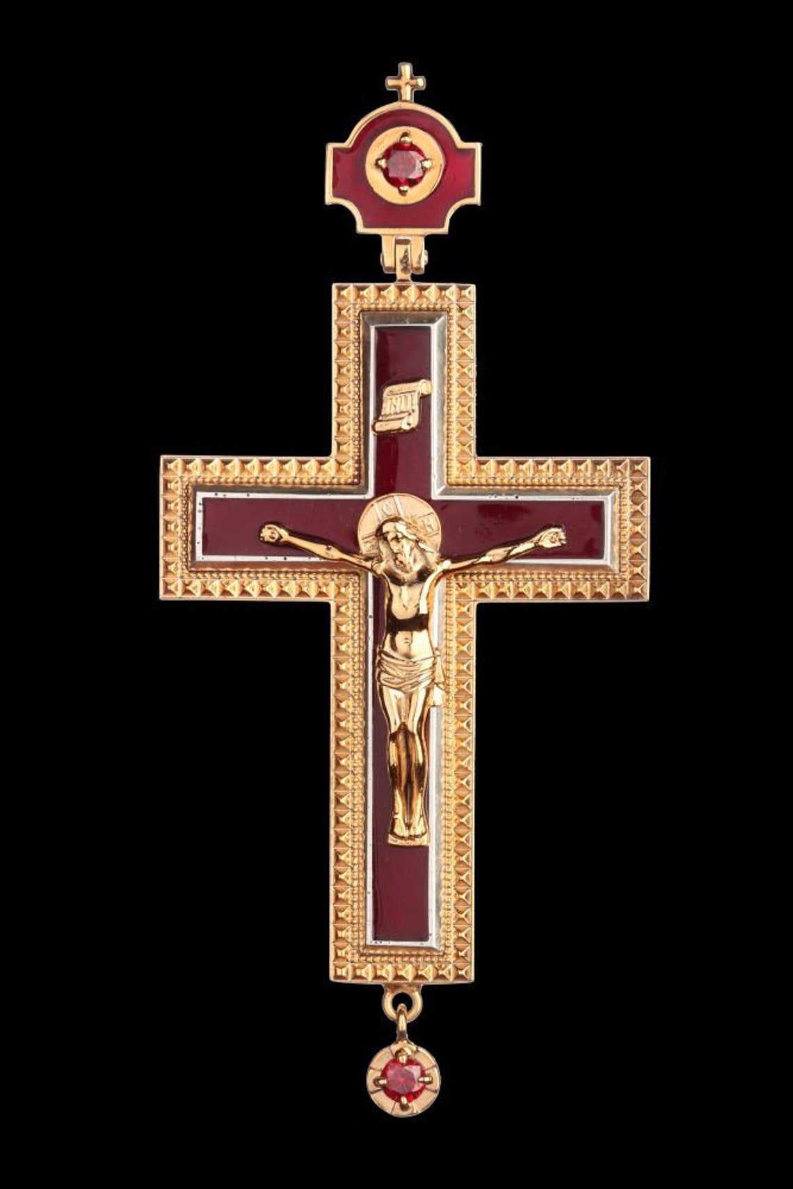 Orthodox Pectoral Cross Clergy. Brass Enamel Crucifix Pendant. Priest ...